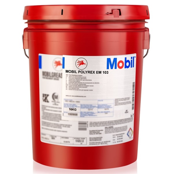 Bestel de Mobil Polyrex EM 103 in emmers van 16 kilogram | Den Hartog B.V.